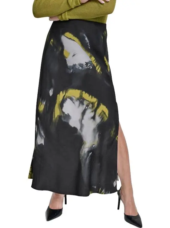 Dkny Printed Bias Cut Maxi Skirt - Marbled Citronella