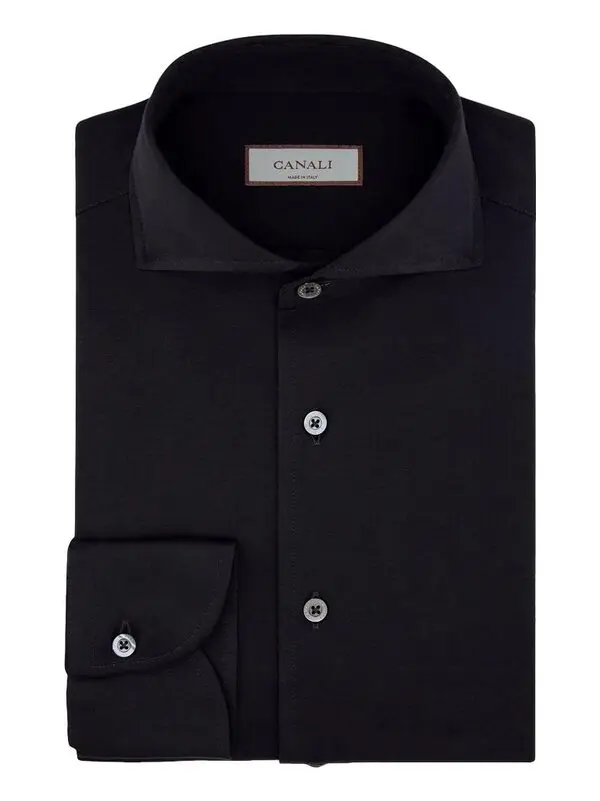 Canali Regular-fit Shirt In Cotton Jersey - Black