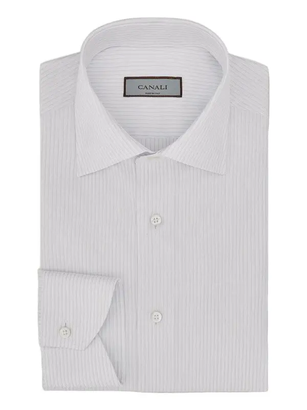Canali And Light Blue Regular Fit Impeccabile Cotton Shirt - White