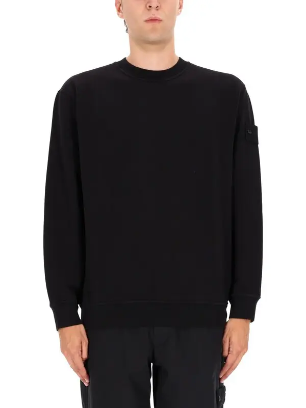 Stone Island Sweatshirt With Ribbed Edges - Black