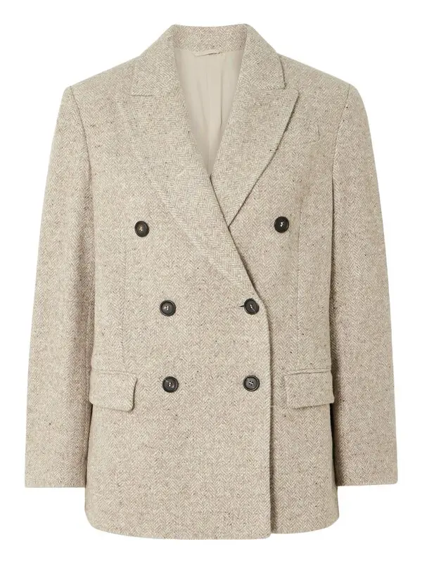 Brunello Cucinelli Double-breasted Wool And Silk-blend Tweed Blazer - Neutrals