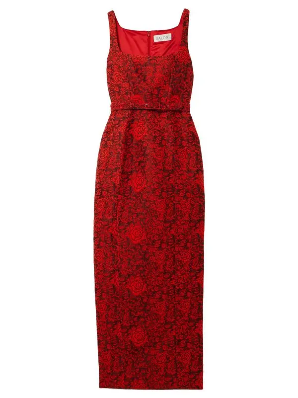 Saloni Bora Belted Brocade Gown - Red