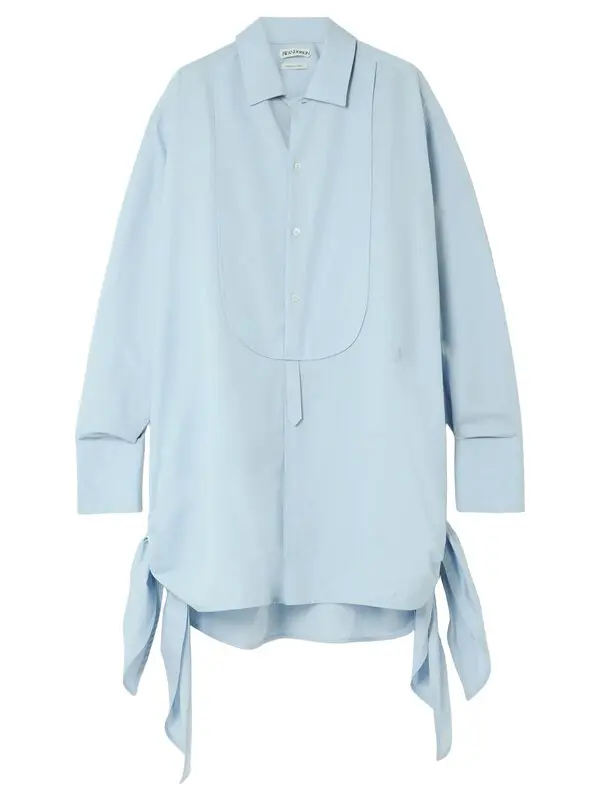 JW Anderson Tie-detailed Cotton And Silk-blend Mini Shirt Dress - Blue