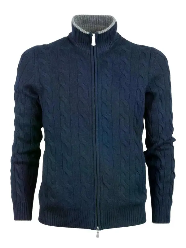 BARBA NAPOLI Cable-knit Zip Cardigan - Blue