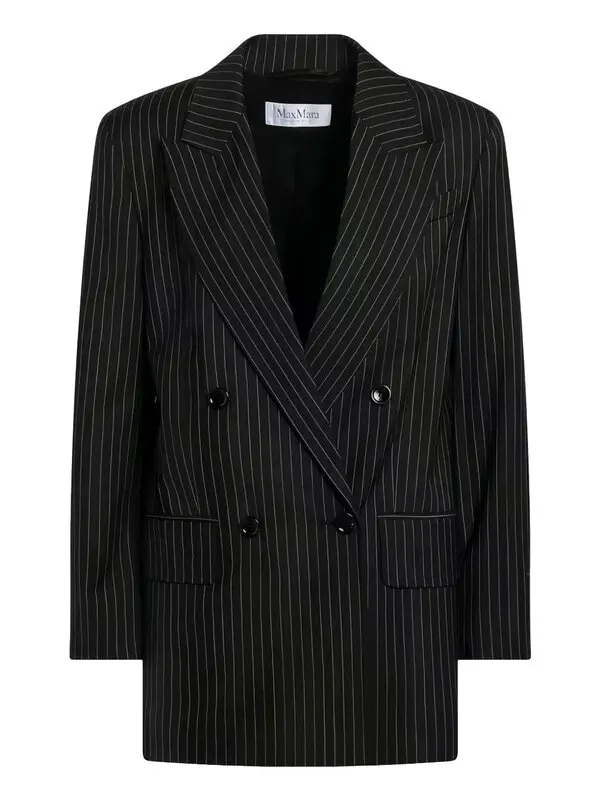 Max Mara Striped Double-breasted Blazer - Black
