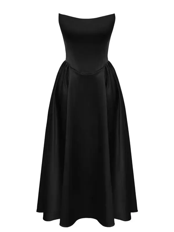 POST MERIDIEM Tuck Corset Midi Dress - Black