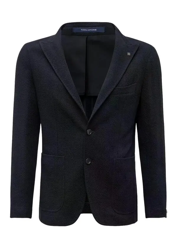 Tagliatore Herringbone Single-breasted Blazer - Blue