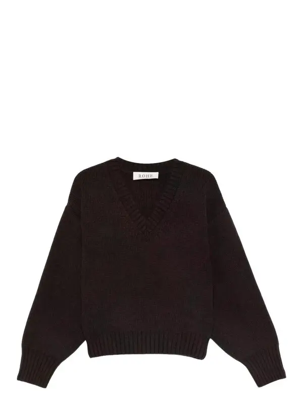 RÓHE V-neck Ribbed-knit Jumper - Brown