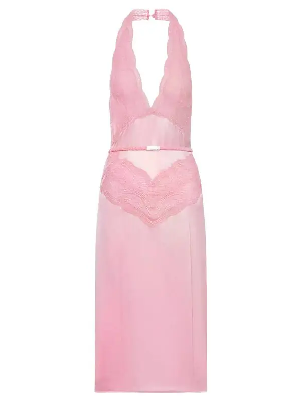 Gucci Lace-panel Halterneck Satin Dress - Pink