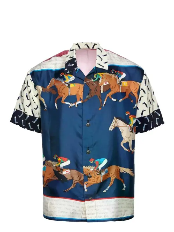 J. LOGAN HOME Brissen Horse-racing Print Shirt - Blue