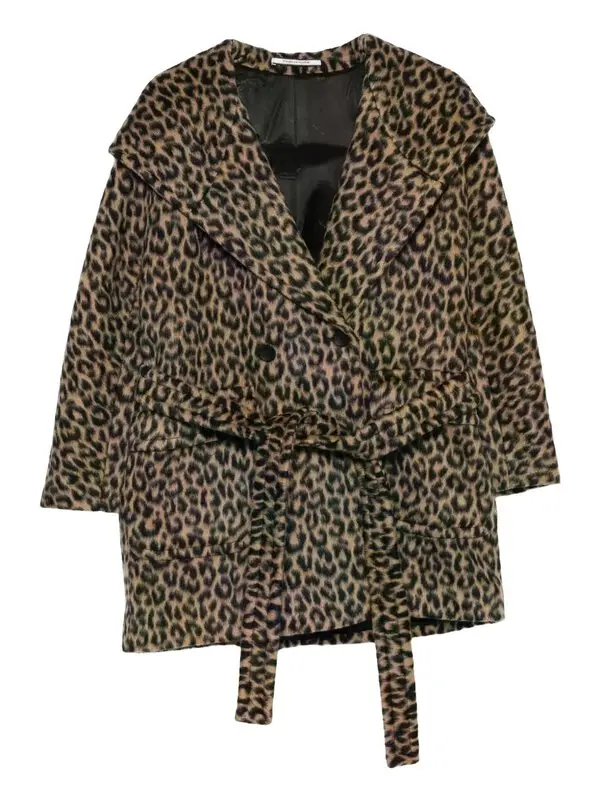 Tagliatore Animal-pattern Belted Coat - Brown