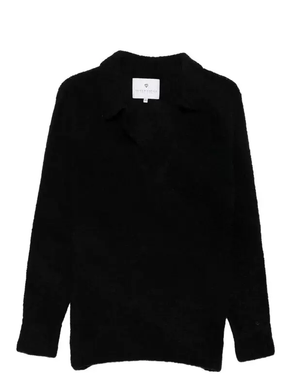 SEVEN GAUGE Polo-collar Long-sleeve Sweater - Black