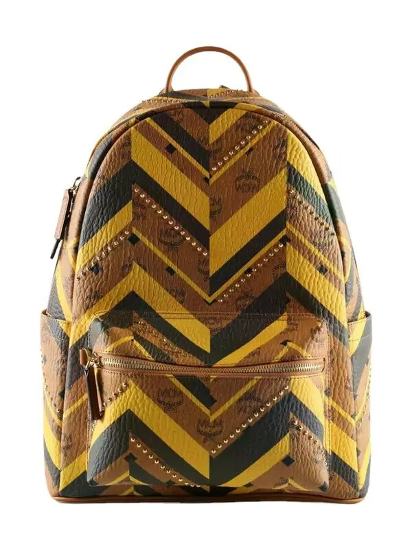 Mcm Chevron-print Backpack - Brown