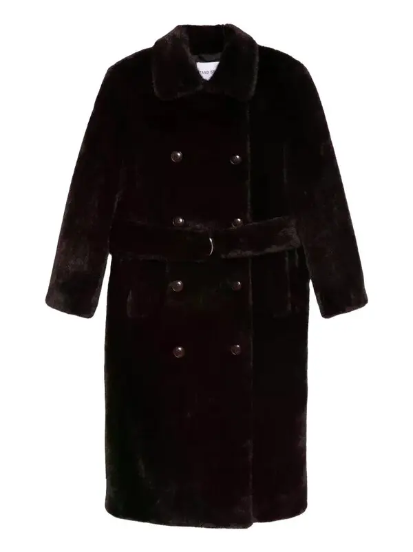 STAND STUDIO Belted Double-breasted Coat - Red
