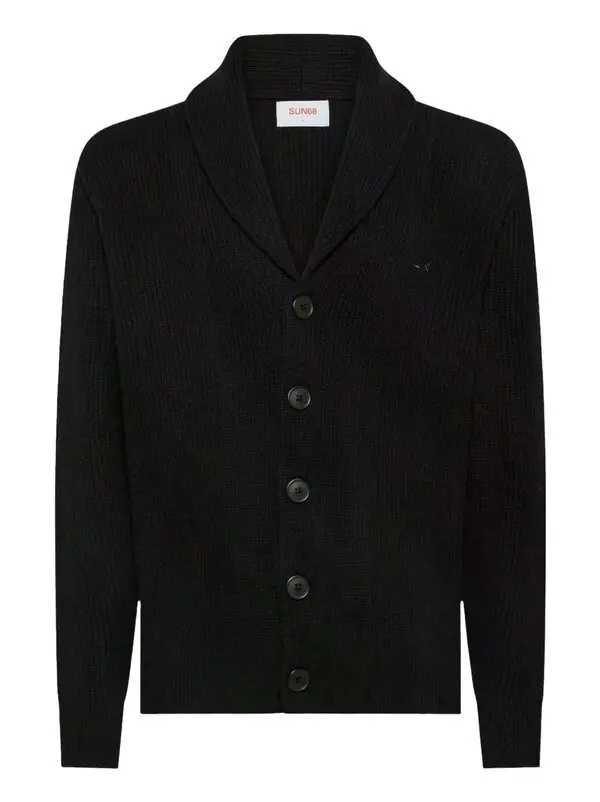 SUN 68 Ribbed Shawl-collar Cardigan - Black