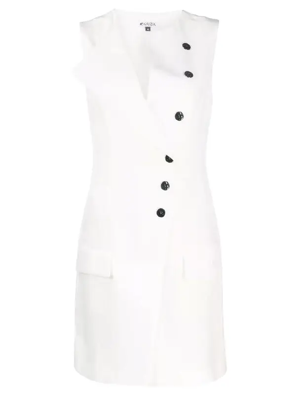 KRIZIA Asymmetric Button-up Midi Dress - White