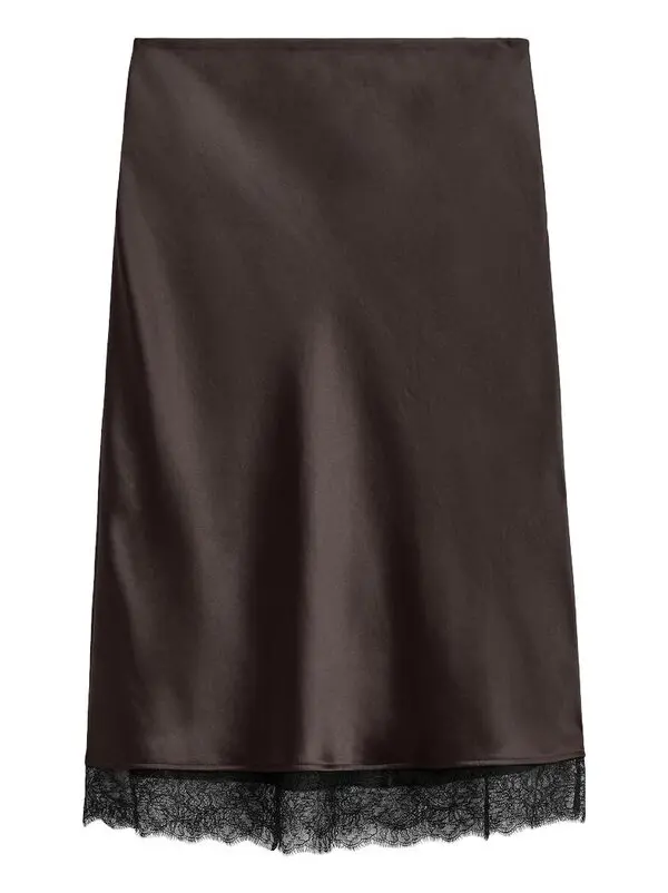 Cos Lace-trimmed Satin Midi Skirt - Brown