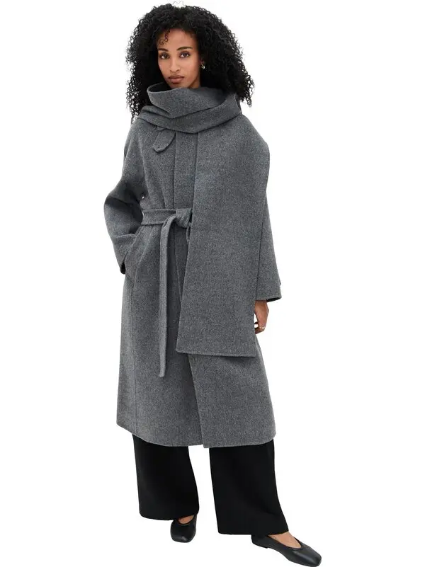 DUNST Wool-cashmere Mac Coat With Optional Scarf - Melange Grey