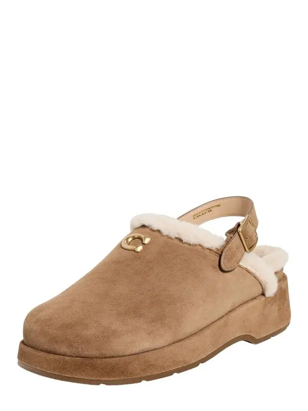 Coach Sculpted Suede Shearling Platform Clogs - Coconut/natural