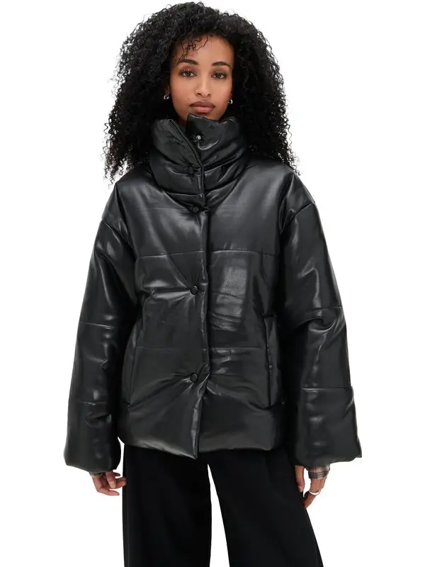 Nanushka Hide Faux Leather Puffer Coat - Black