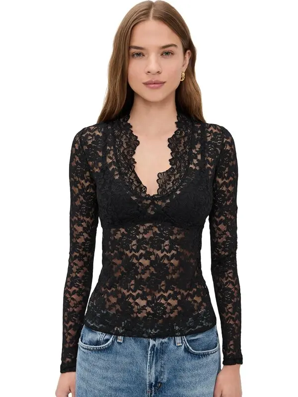 Free People All Day Lace Blouse - Black