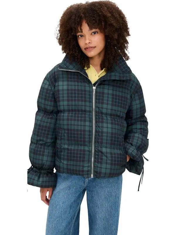 Moon River Plaid Puffer Jacket - Green