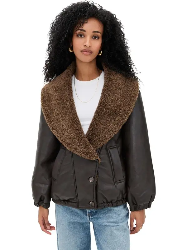 Blanknyc Icon Status Faux Leather Puffer - Dark Brown/cream Combo