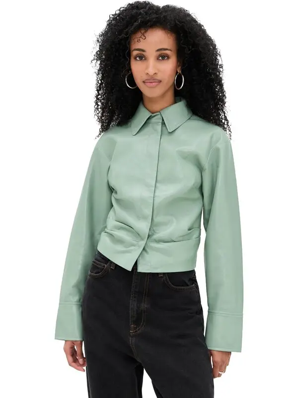 Nanushka Hildie Faux Leather Blouse - Sage