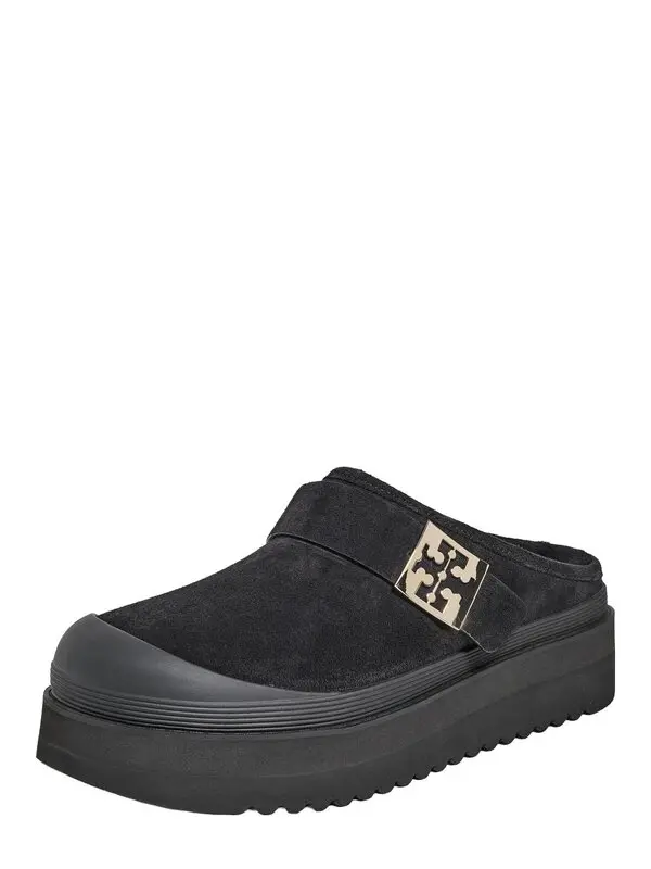 Tory Burch Mellow Shearling Platform Mules - Perfect Black / Gold