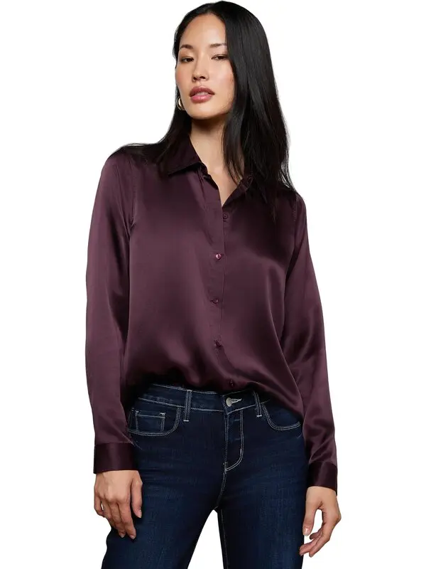 L'Agence Tyler Silk Blouse Top - Dark Malbec