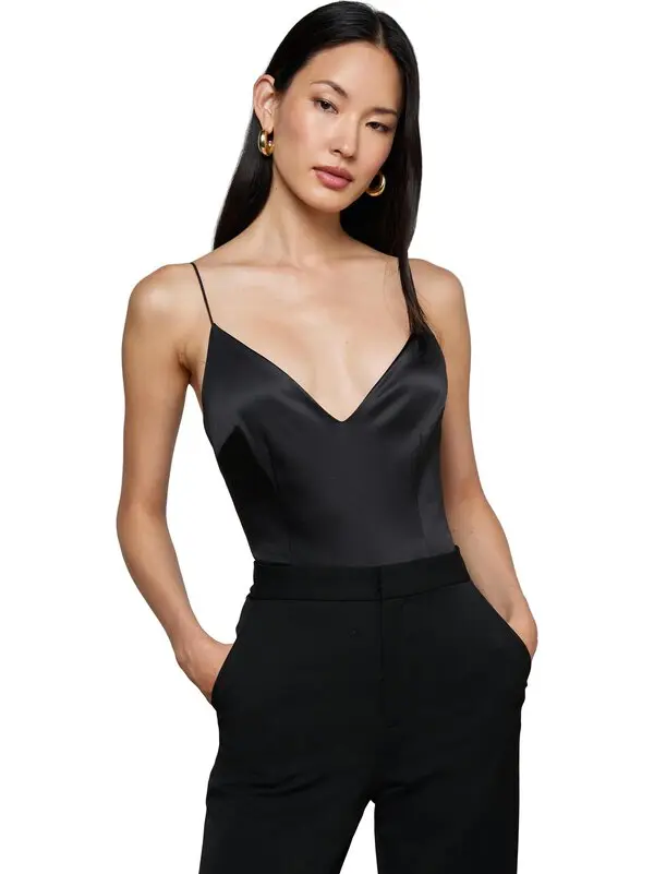 L'Agence Dara Stretch-satin Bodysuit - Black