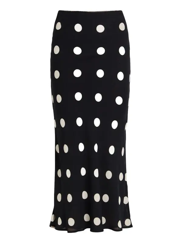 REFORMATION Layla Polka Dot Georgette Midi Skirt - Black