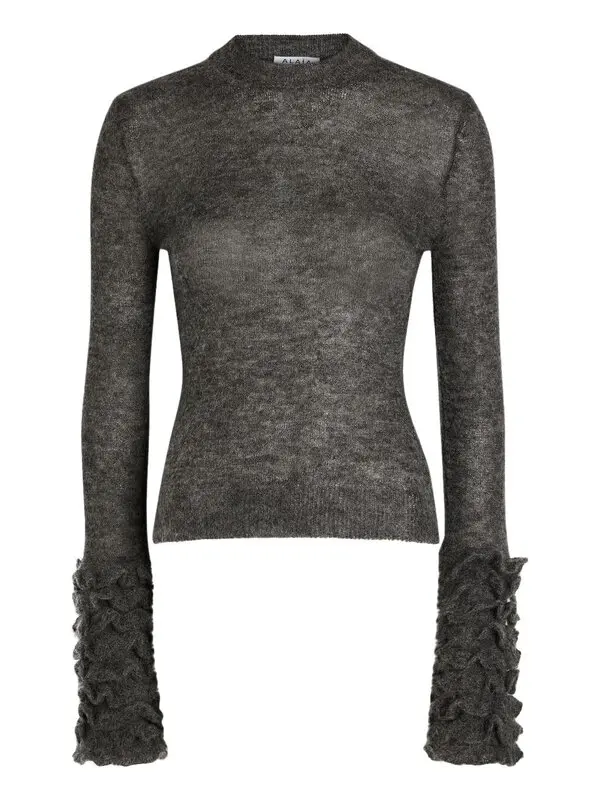 Alaïa Ruffled Mohair-blend Top - Grey