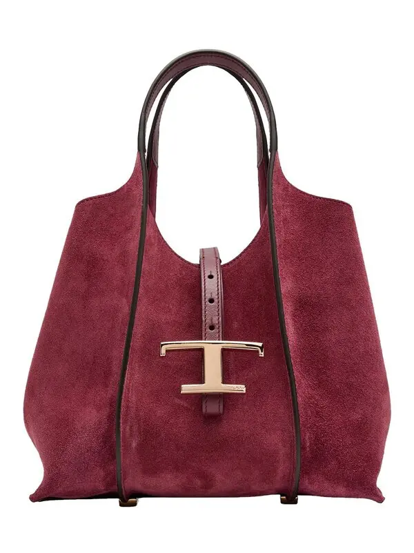 TOD'S T-plaque Suede Mini Top Handle Bag - Burgundy