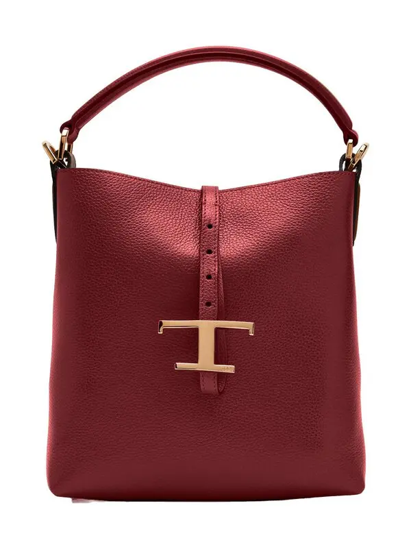TOD'S T-plaque Leather Top Handle Bag - Red