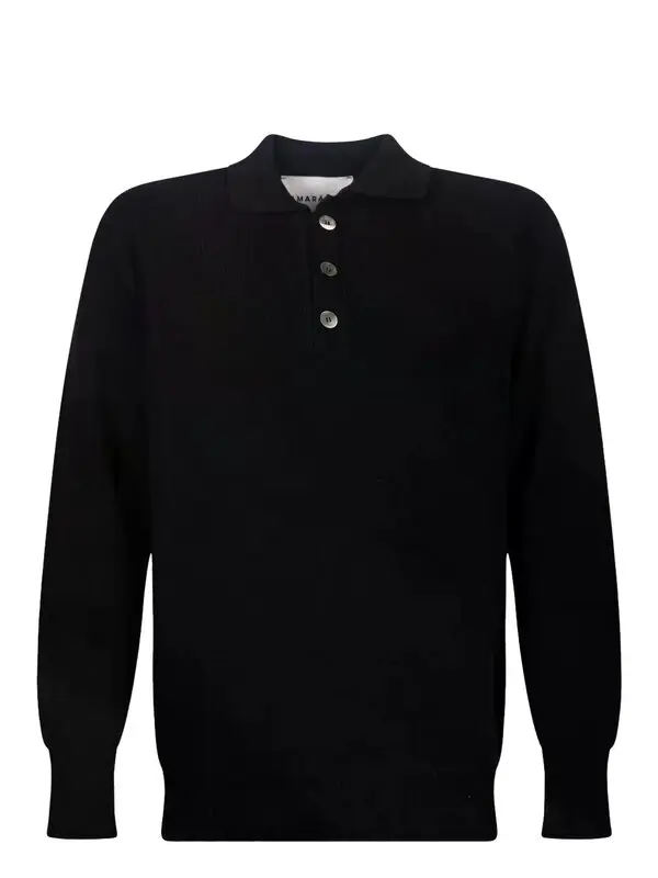 AMARANTO Ribbed Button Sweater - Black