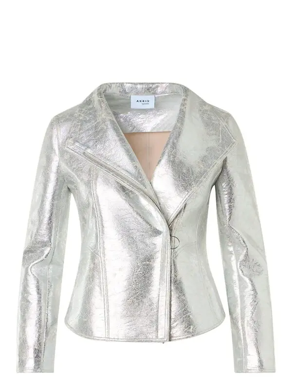 Akris Metallic Leather Moto Jacket - Aluminium