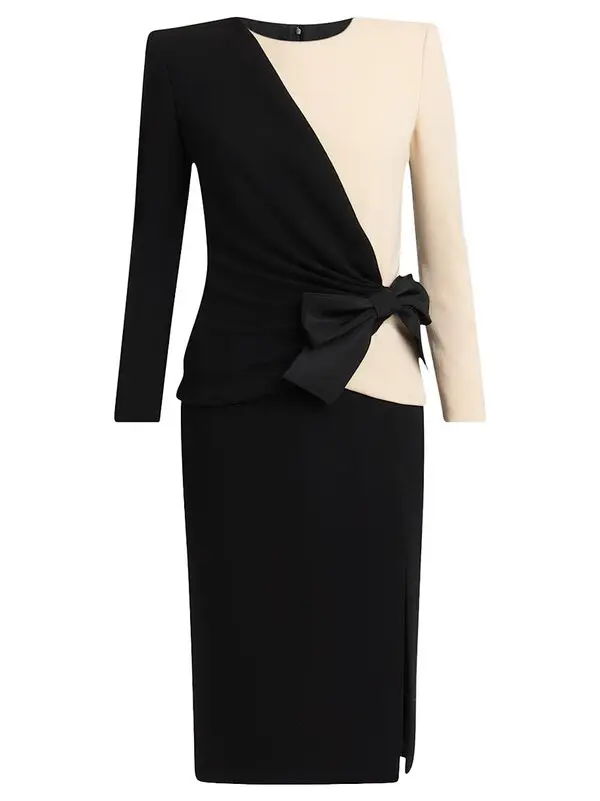 Valentino Garavani Colorblock Bow Slit Midi Dress - Nero/birch
