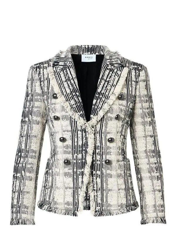 Akris Fringed Boucle Tweed Blazer - Cream/black