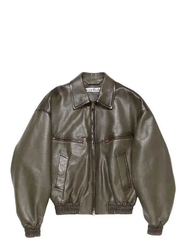 Acne Studios Leather Bomber Jacket - Green