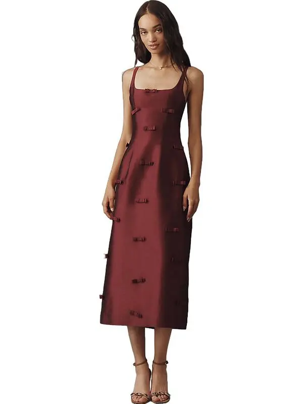 LOVAAN Camilla Bow-embellished Midi Dress - Burgundy