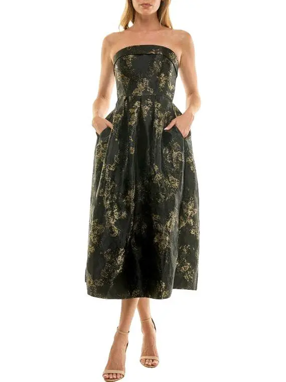 SOCIALITE Metallic Strapless Gown - Black/gold