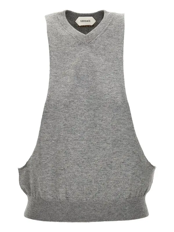 Versace Cutout Cotton-blend Tank Top - Grey