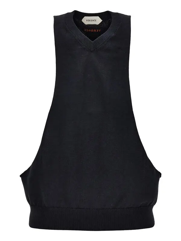 Versace Cutout Cotton-blend Tank Top - Navy
