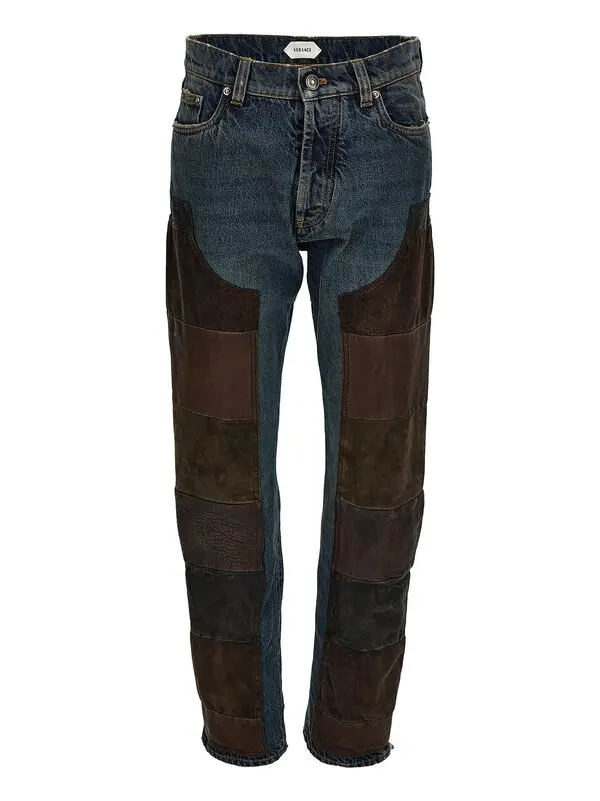 Versace Patchwork Mid-rise Straight-leg Jeans - Medium Wash