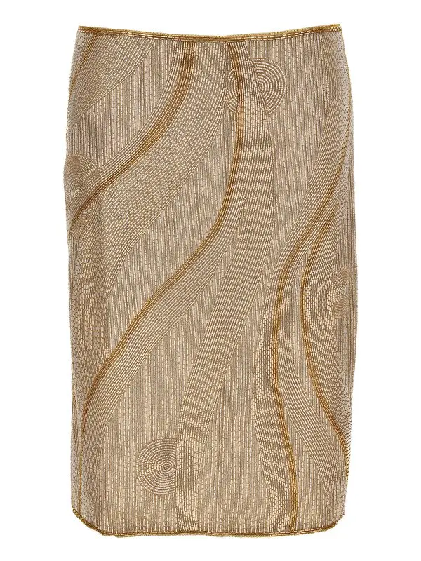 Versace Metallic Silk-blend Midi Skirt With Textured Swirls - Gold