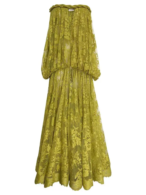 Zimmermann Luna Cotton-blend Strapless Lace Gown - Green