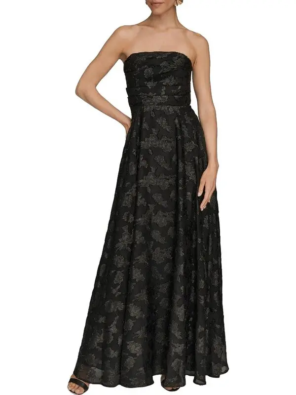 Donna Karan New York Metallic Strapless Gown - Black