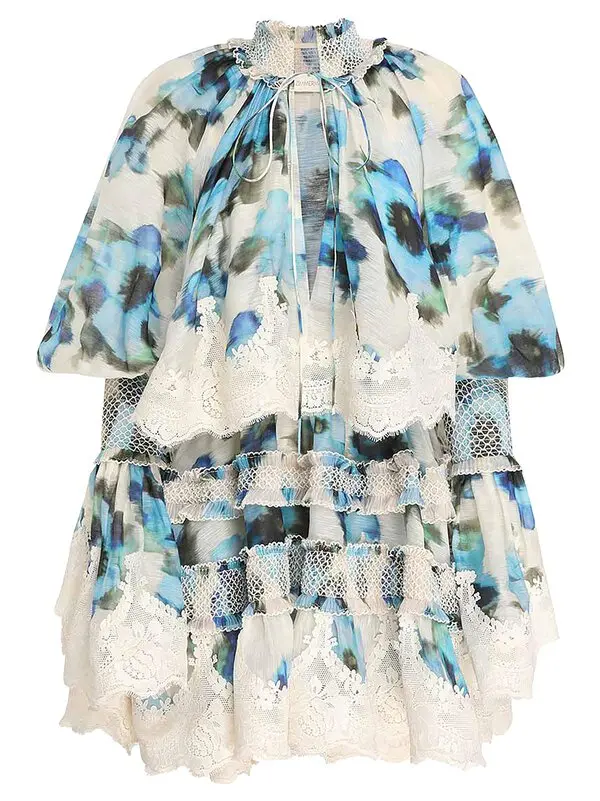 Zimmermann Alchemy Shirred Linen-silk Mini Dress - Blue