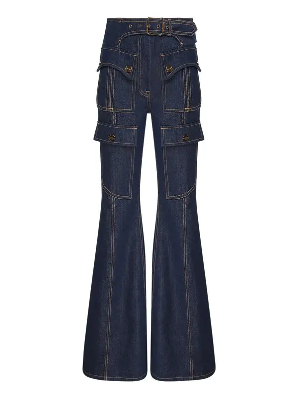 Zimmermann Luna Utility Denim Flared Jeans - Dark Wash